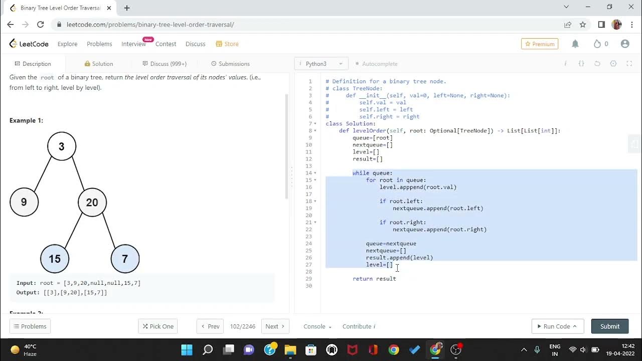Binary Tree Level Order Traversal (BFS) | Python | Leetcode 102 - YouTube