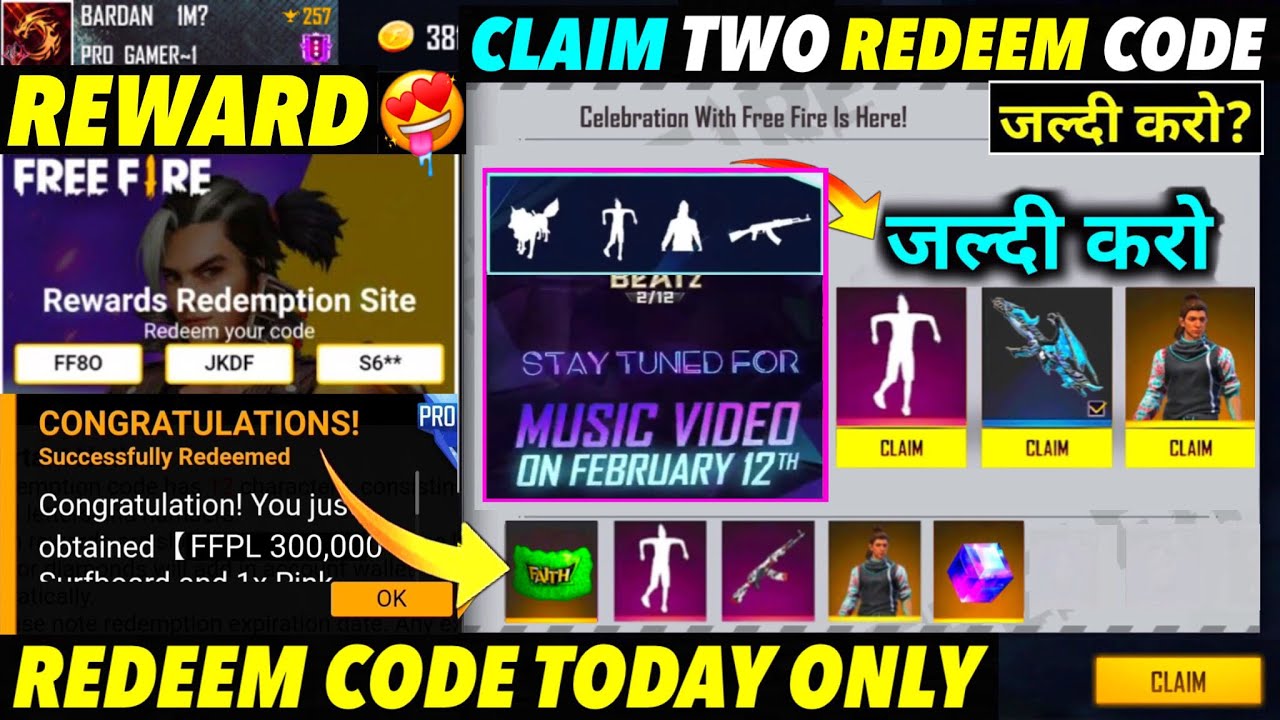 FREE FIRE REDEEM CODE FOR 30 JANAURY FFPL REWARDS || REDEEM CODE FREE FIRE TODAY || FREE FIRE ...