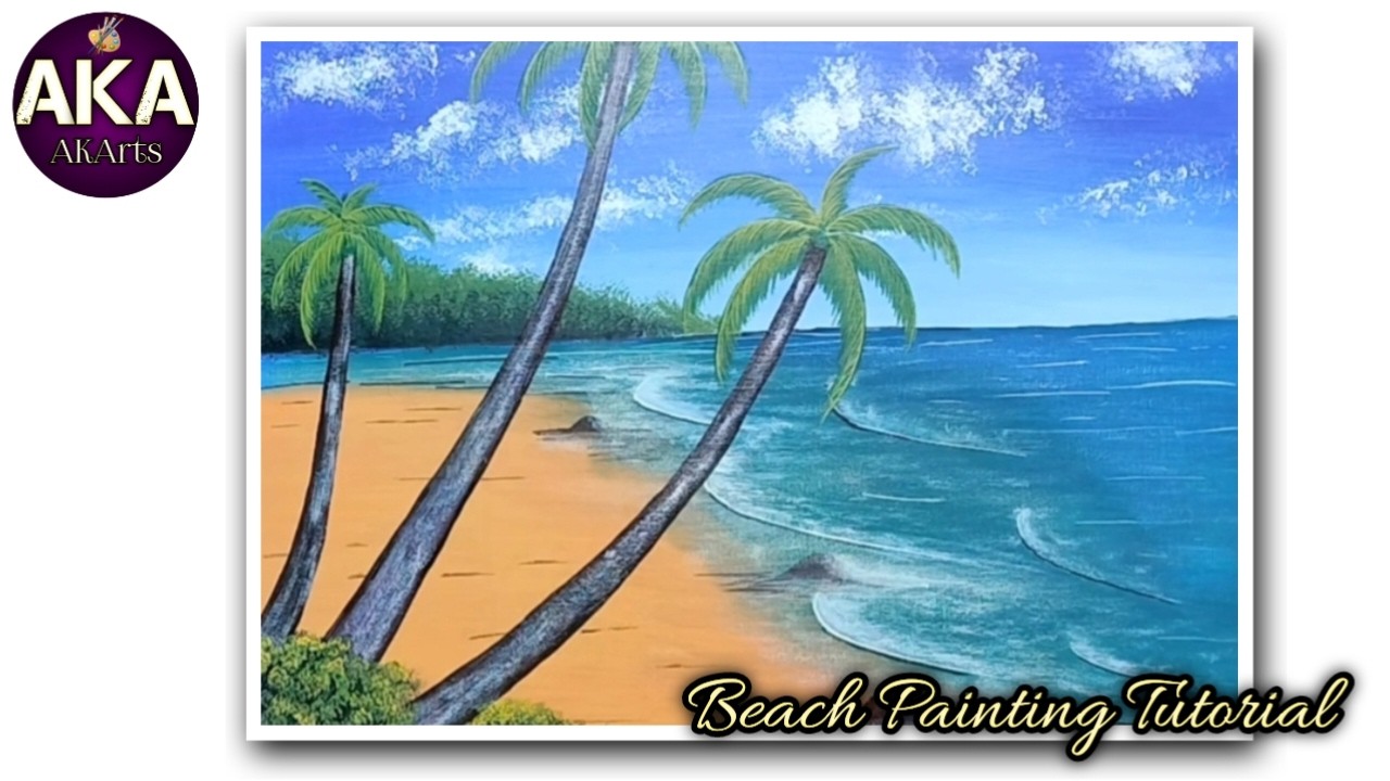 Beach Painting Tutorial | Beach Painting Tutorial for Beginners | Beach ...