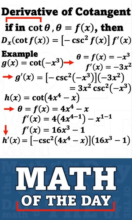 Derivative of Cotangent if 𝜽 = 𝒇(𝒙) [Math of the Day] #mathoftheday - YouTube