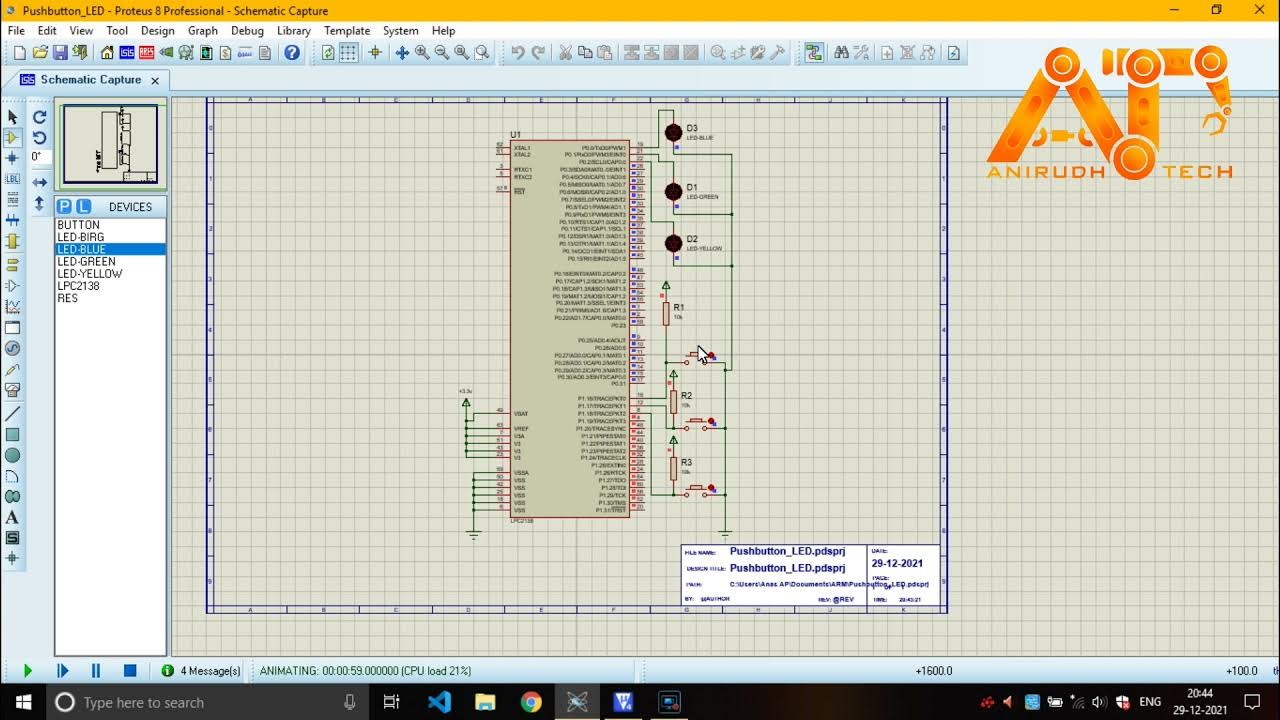 ARM LPC2138 Pushbuttons and LED's interfacing - YouTube