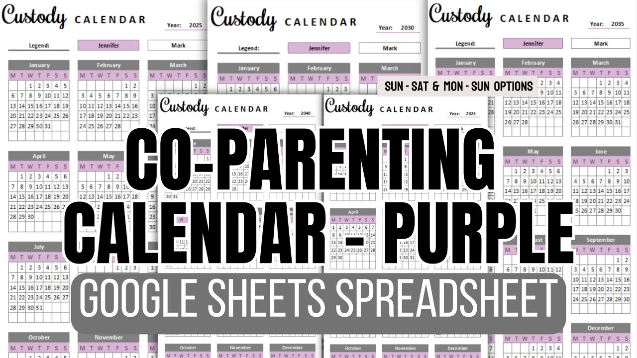 Co-Parenting Calendar Spreadsheet - Purple (Google Sheets) - YouTube