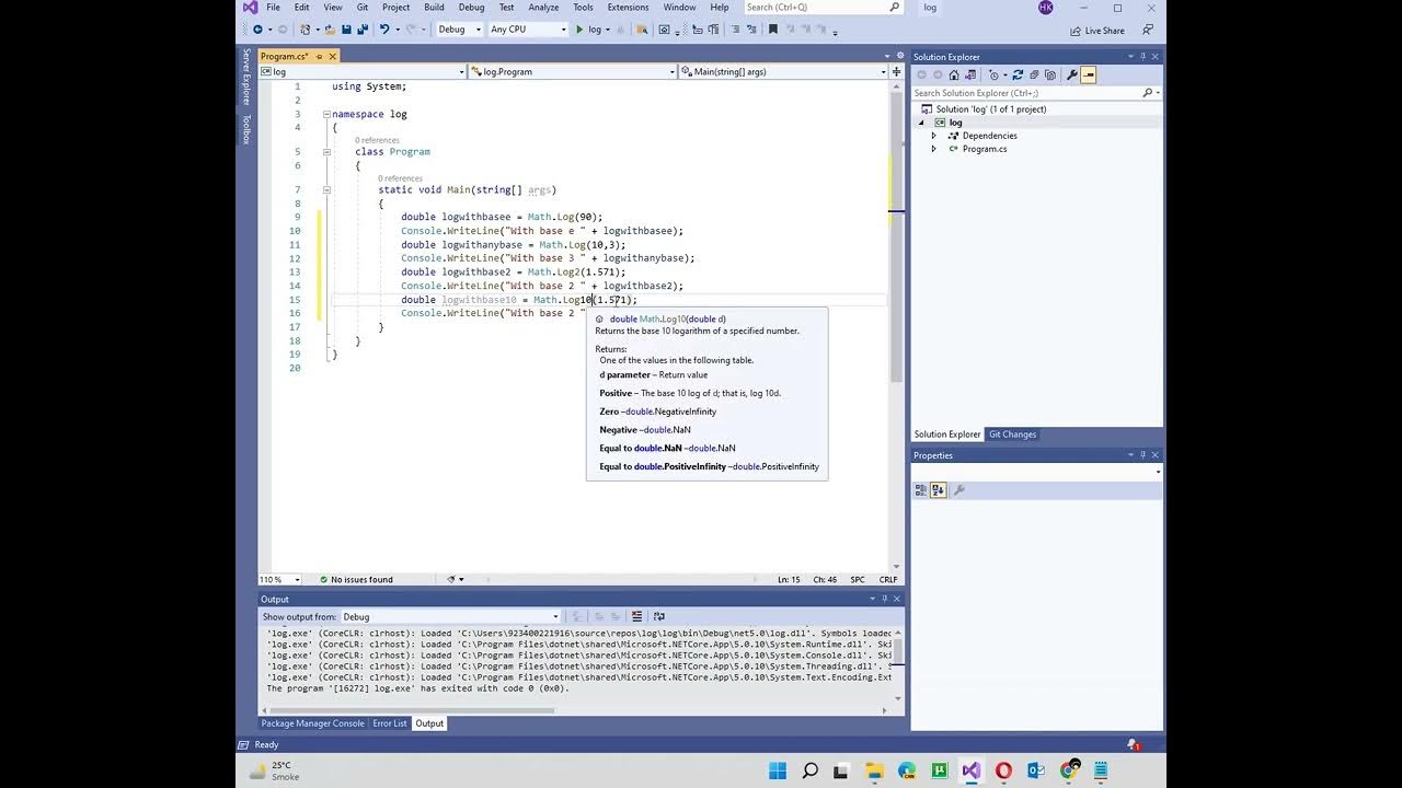 How to find logarithm with base e,10,2 in C# - YouTube