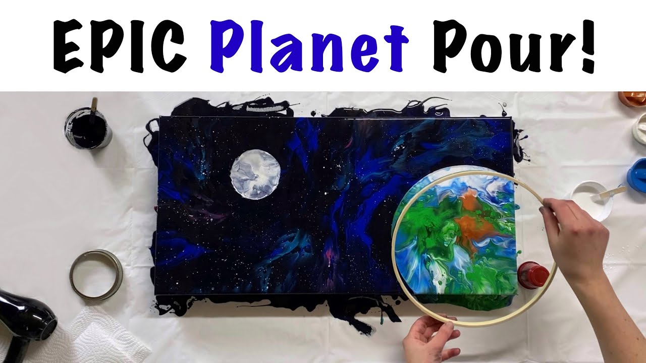 STUNNING Planet Earth And Moon Acrylic Pour! 🌏 Surprisingly Simple ...
