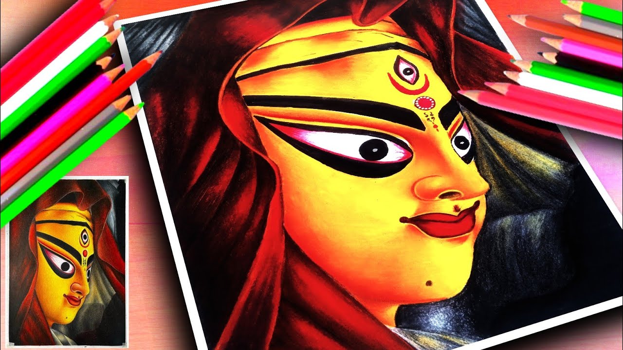 Maa Durga Drawing With Colour pencils | Navratri special drawing ...