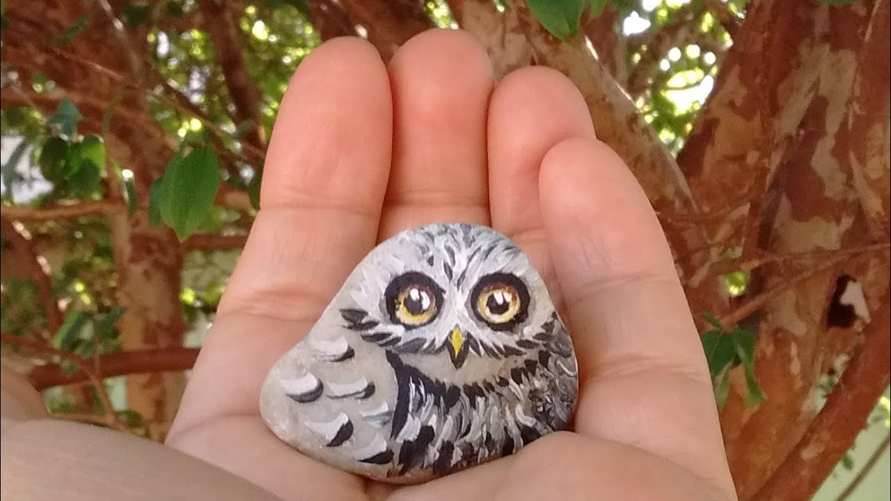Coruja pintada na pedra para mini jardim / Owl painted on a rock for ...