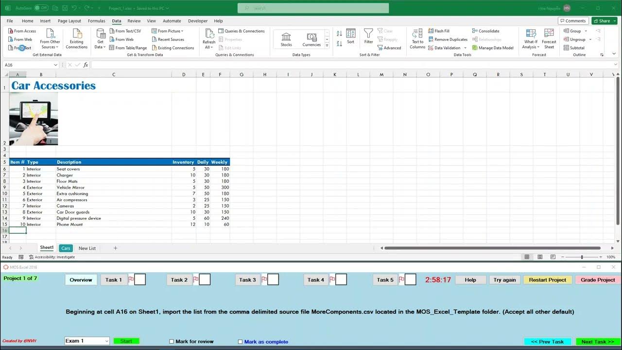 Exam1_Project1_Task1 - MOS Excel 2016 Ex1 Proj1 T1 - YouTube