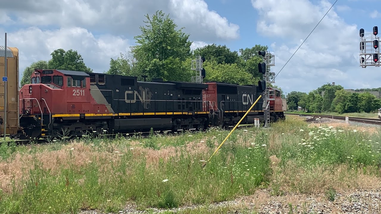 Canadian National E251 w 2 CN Locos westbound Durand Mi - YouTube