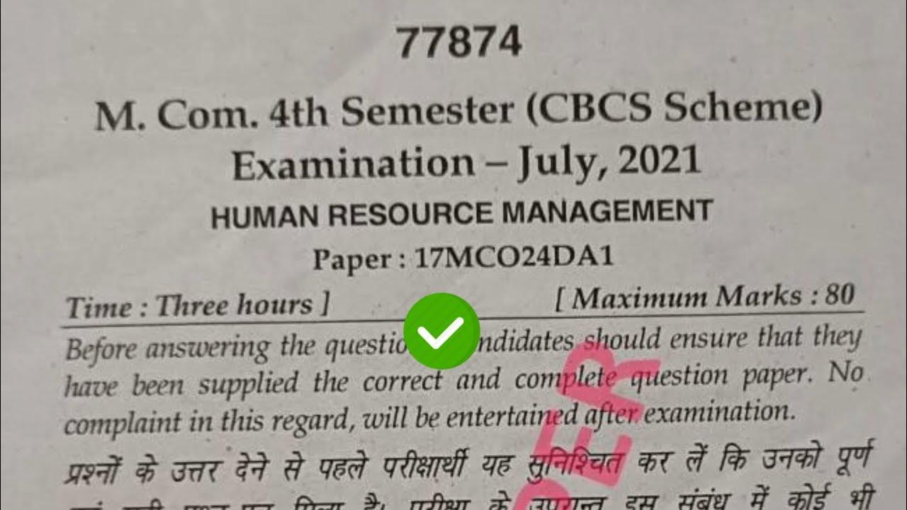 Mdu MCom 4th Sem HRM Question Paper 2021 - YouTube