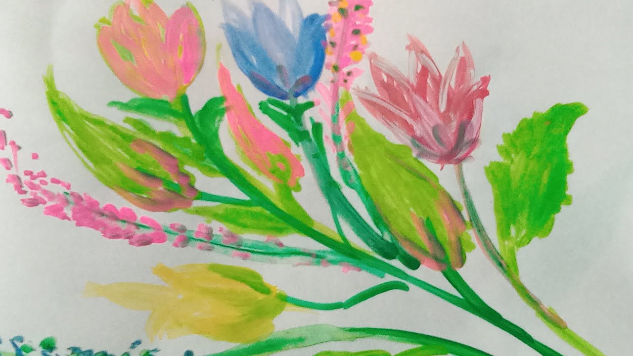 flowering plant water paint drawing... - YouTube