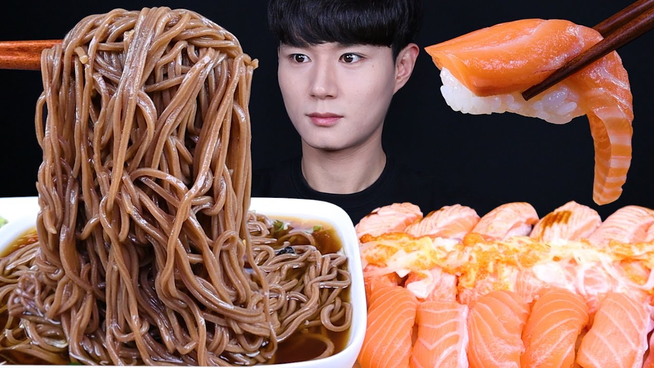 냉모밀 연어 초밥 먹방asmr Mukbang Salmon Sushi And Cold Soba Noodles 鮭寿司 蕎麦 Eating