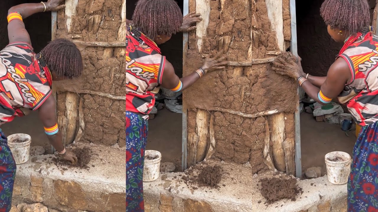 She painted the walls of the house with mud 她用泥粉刷了房子的牆壁 - YouTube