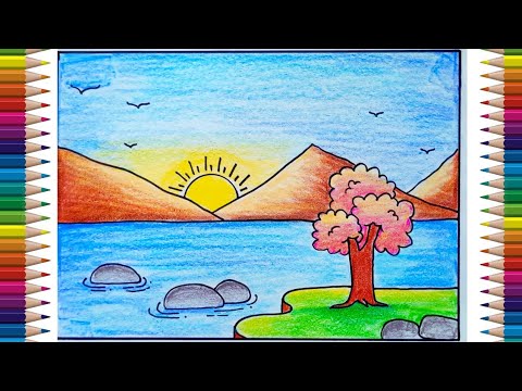 Very simple scenery | Beautiful sunrise scenery for beginners step by ...