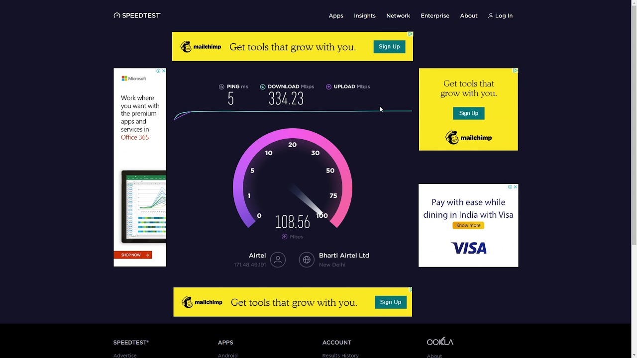 Airtel V Fiber 300 mbps plan speed test - YouTube