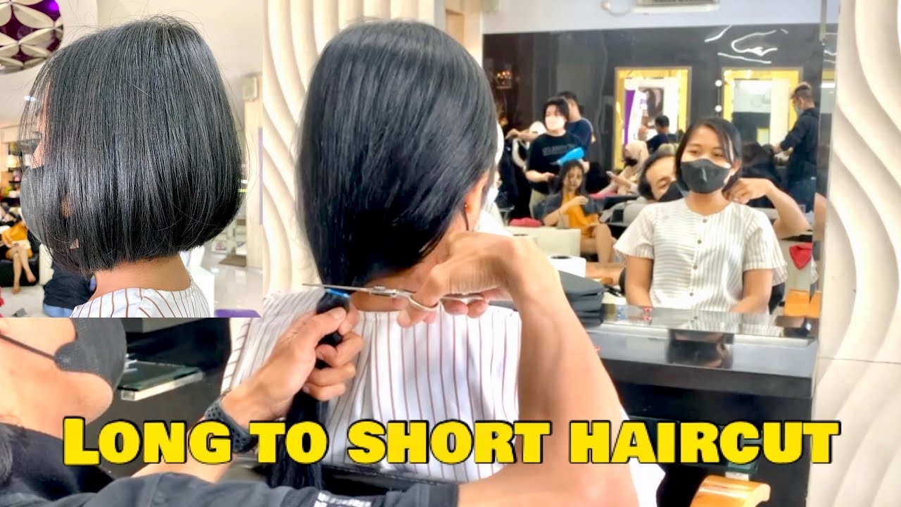 LONG TO SHORT HAIRCUT | Tutorial Potong rambut bob pendek | BOB HAIRCUT ...