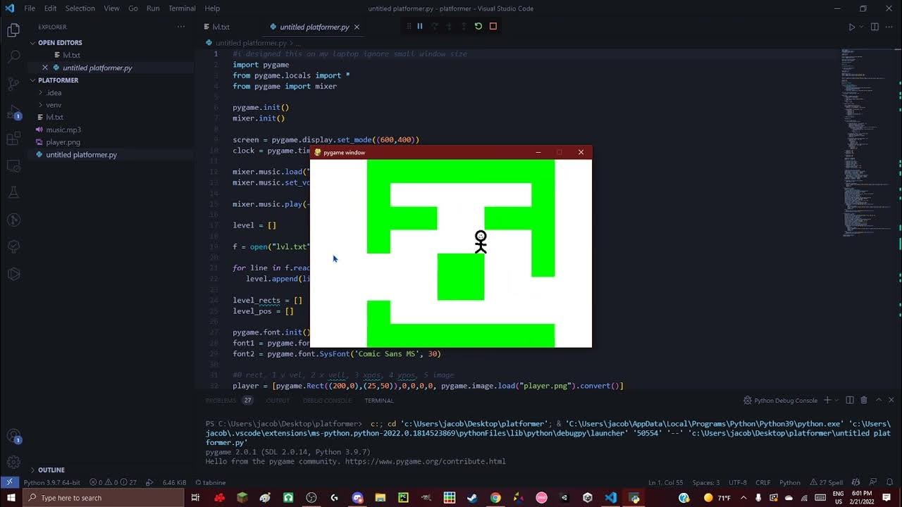 pygame platformer controller - YouTube