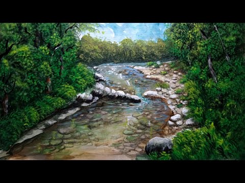 how to paint realism A river ( cara melukis realis sungai #44 - YouTube