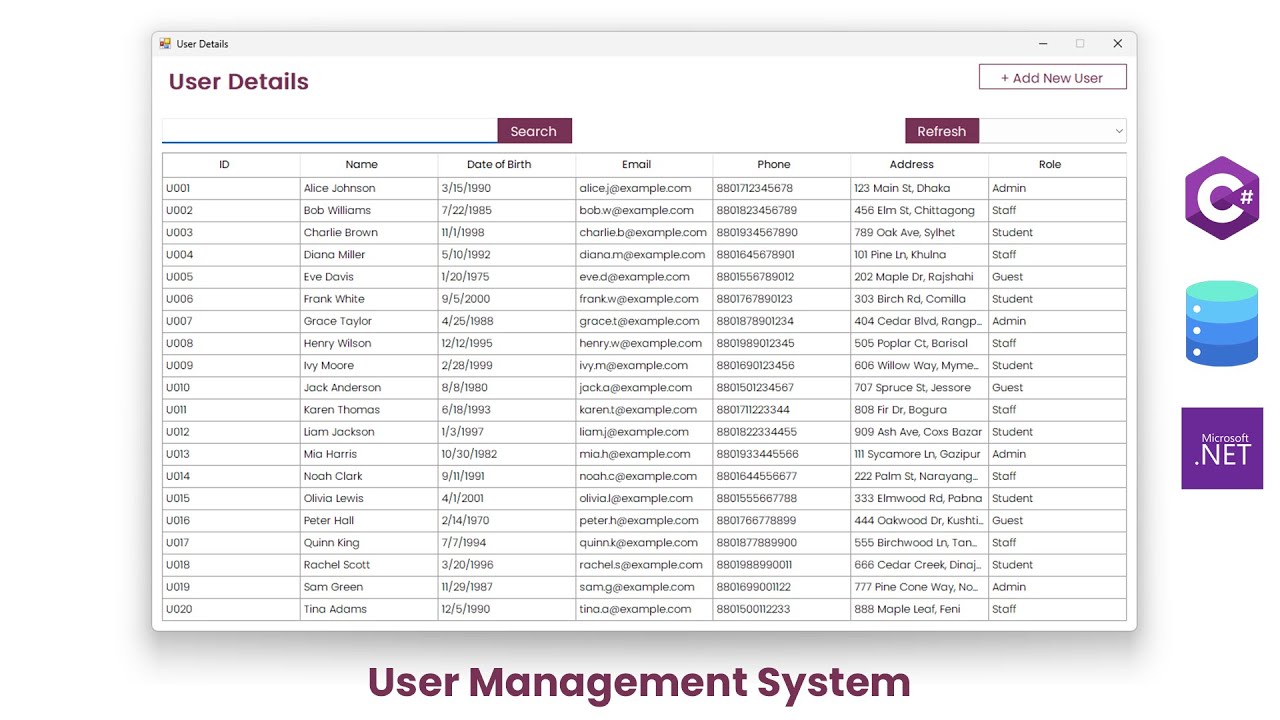 User Management System | C# .NET & SQL Database | View, Search & Filter ...