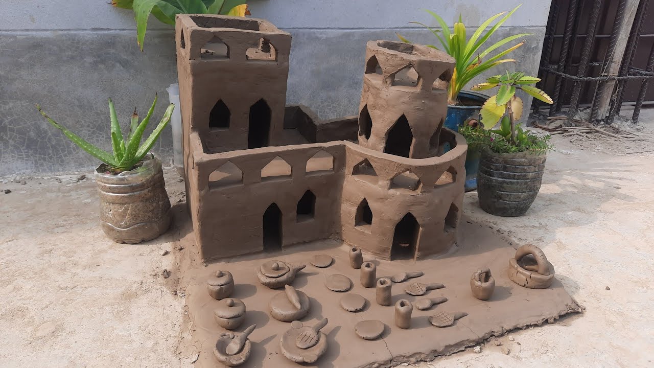 DIY miniature clay house || mitti ka ghar || build two story clay house ...