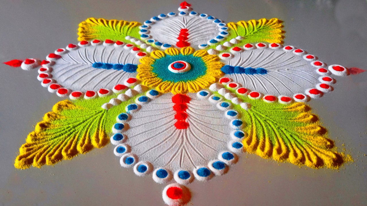 Holi rangoli design | धूलिवंदन रंगोली | Simple Rangoli for Holi | Sand ...
