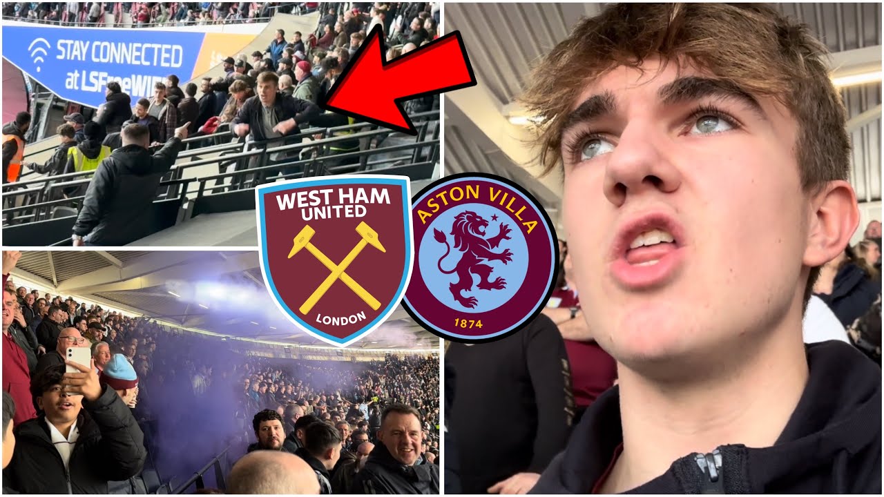 FANS CLASH IN STANDS, PYROS & SCENES in West Ham vs Aston Villa - YouTube