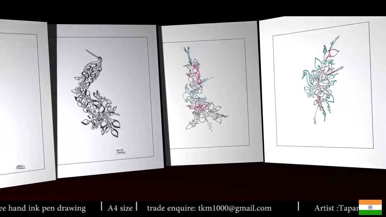 free hand ink pen drawing A4 size - YouTube