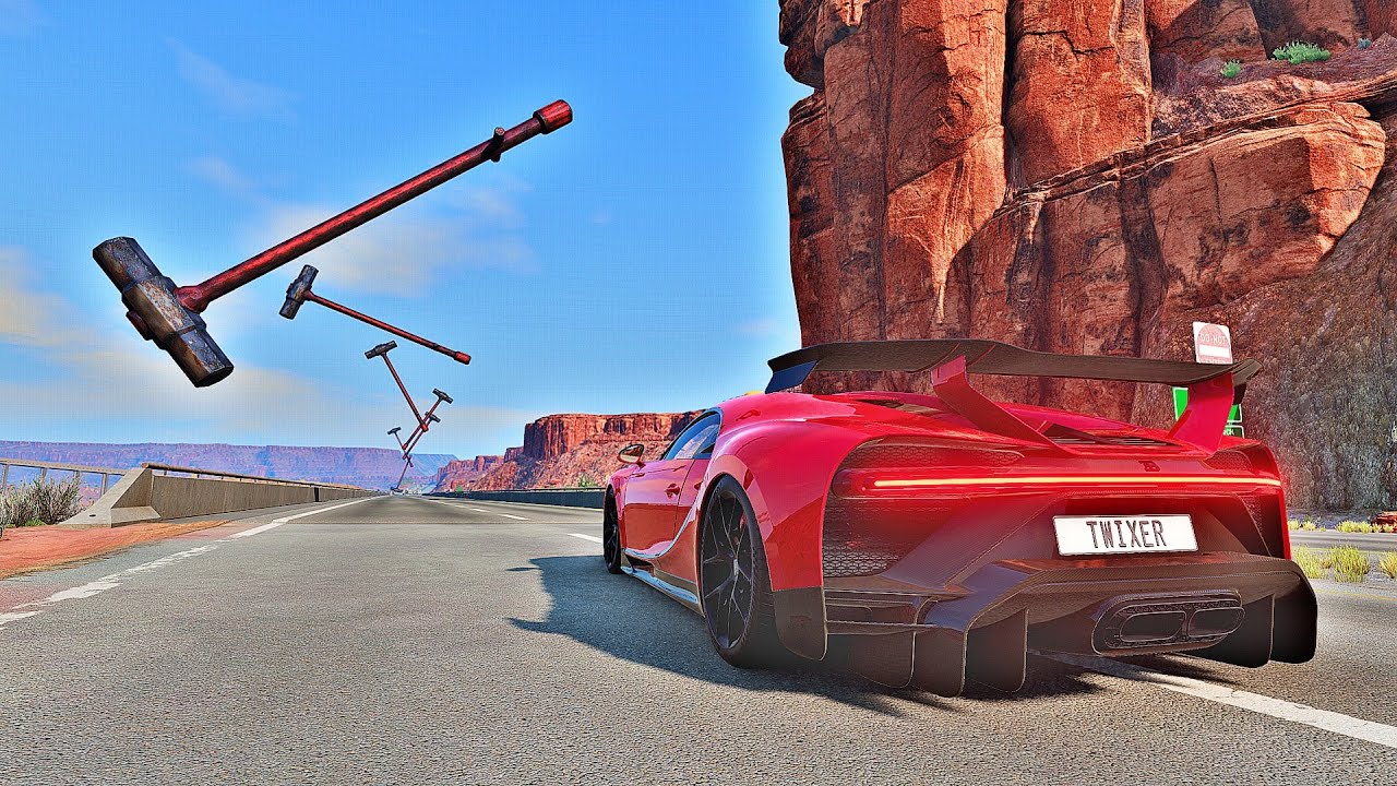 Cars Vs Big Hammer with Spinner - BeamNG Drive - YouTube