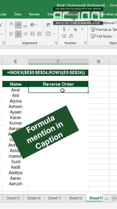 Reverse order Data formula #viralvideo #exceltips #excelgyan - YouTube