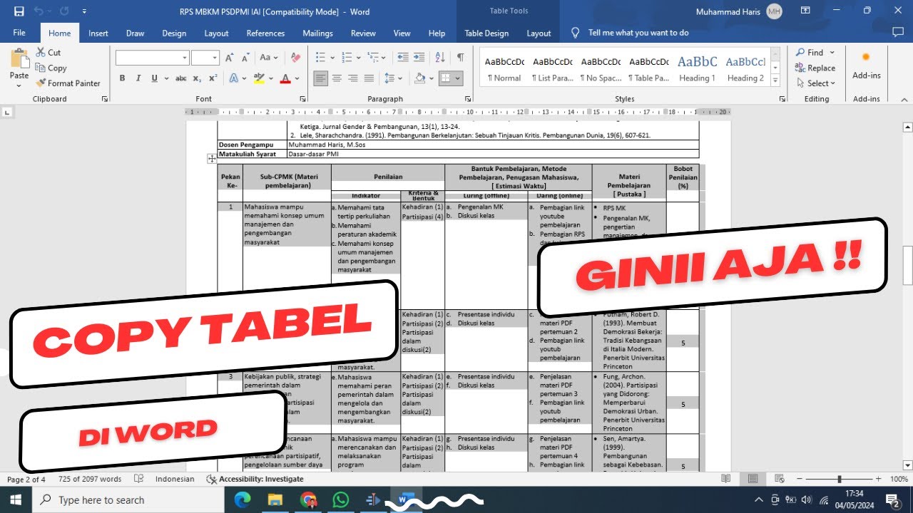 TUTORIAL MICROSOFT WORD/ cara copy tabel di word - YouTube