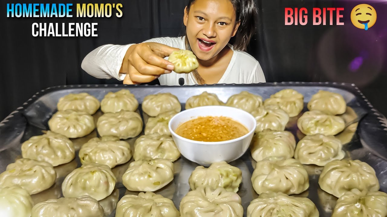 HOMEMADE MOMOS CHALLENGE 🤤 || BIG BITE MOMOS || SPICY 🥵 MOMOS CHALLENGE ...