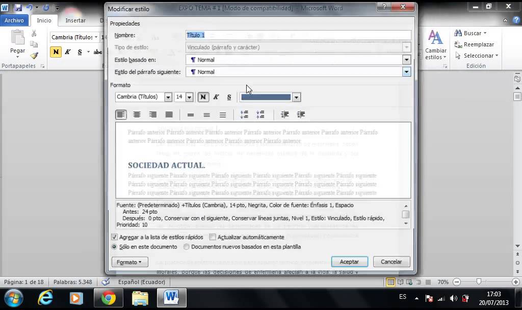 pasos para aplicar crear y modificar estilos en word - YouTube