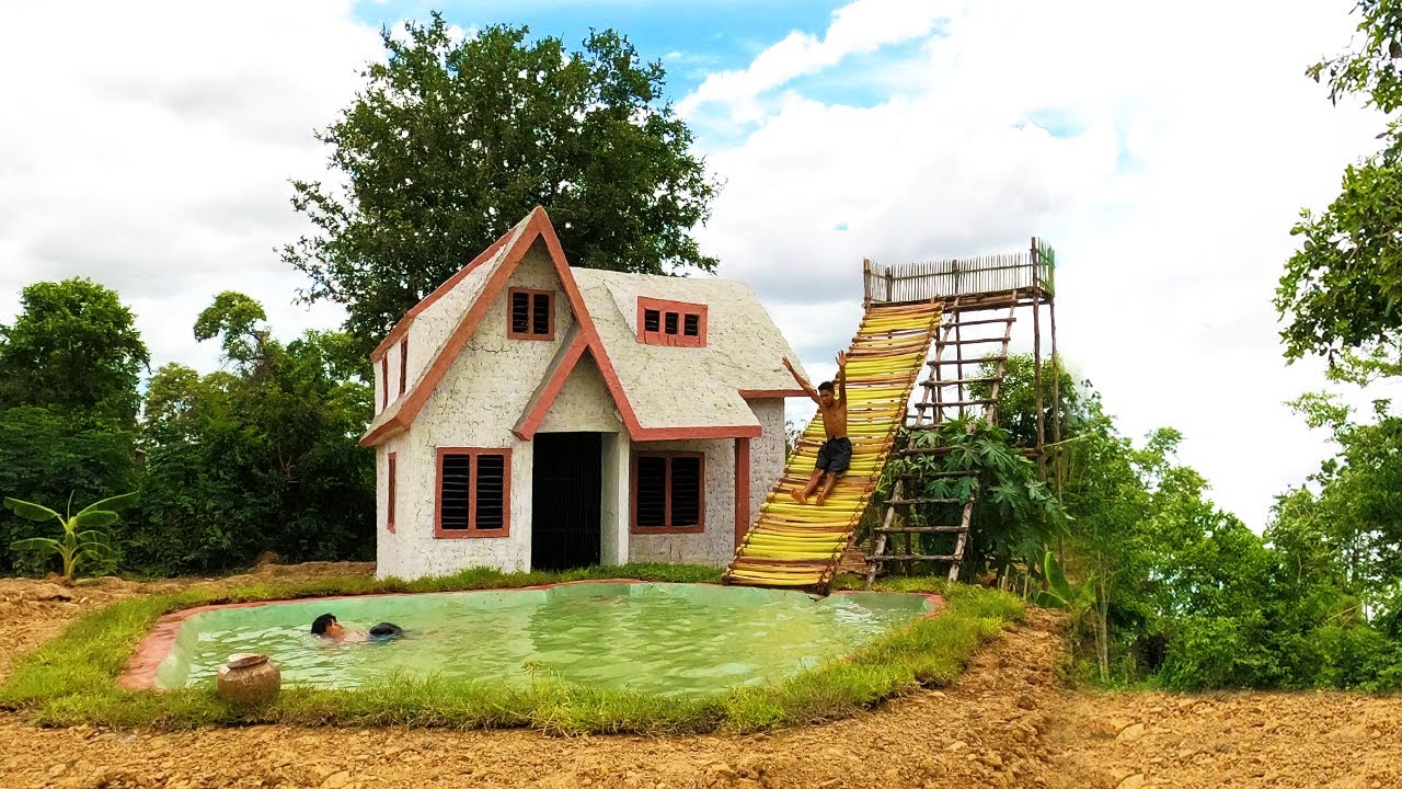 Building The Most Beautiful Mud Villa With Swimming Pool Underground ...