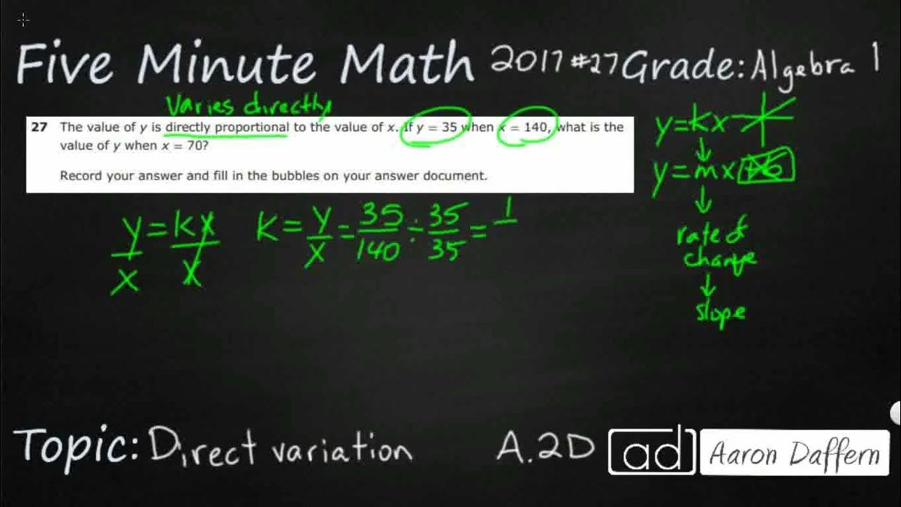 Algebra 1 STAAR Practice Direct Variation (A.2D - #2) - YouTube