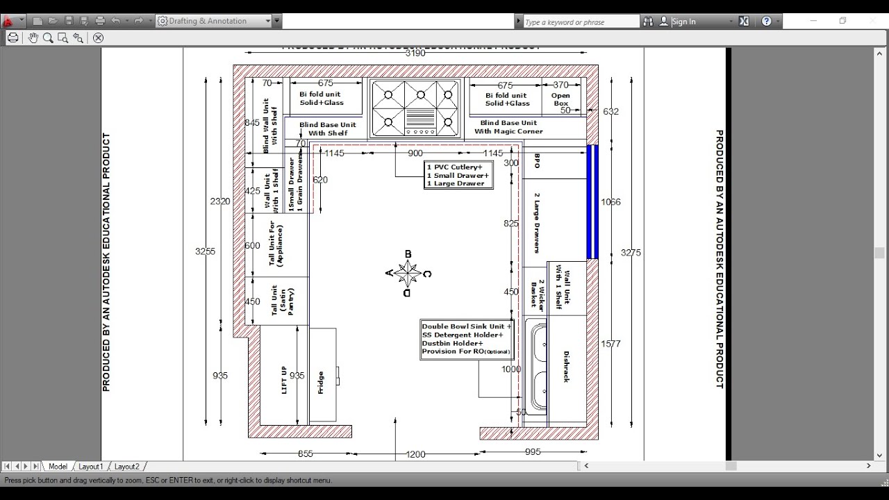 How To Make kitchen Drawing (10'4"x10'7") Kitchen Planning - YouTube