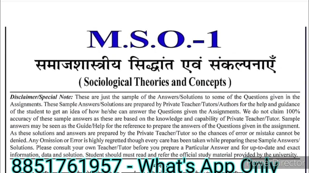 MSO 1 Solved Assignment 2022-23 | MSO 01 Solved Assignment 2022-23 In Hindi | MSO 1 MA sociology ...