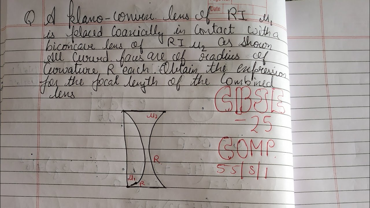 A plano-convex lens of refractive index µ₁ is placed coaxially in ...