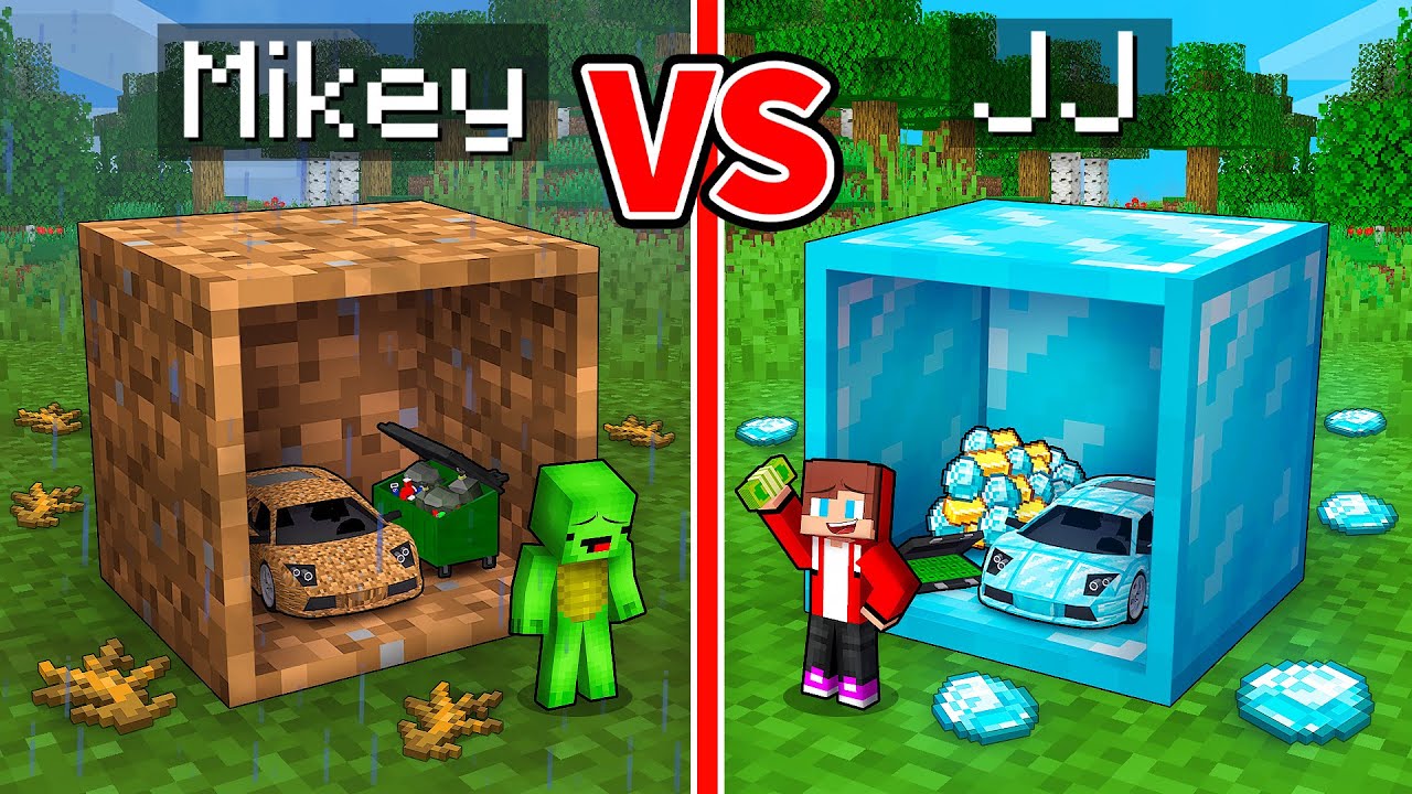JJ and Mikey: POOR vs RICH Block Base Battle in Minecraft- Maizen - YouTube