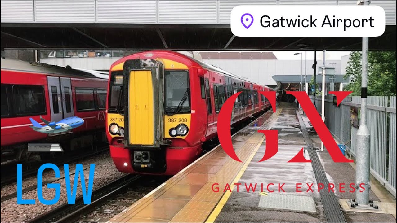 Gatwick Express (GX) Class 387 208/222 Departs Gatwick Airport in Heavy ...