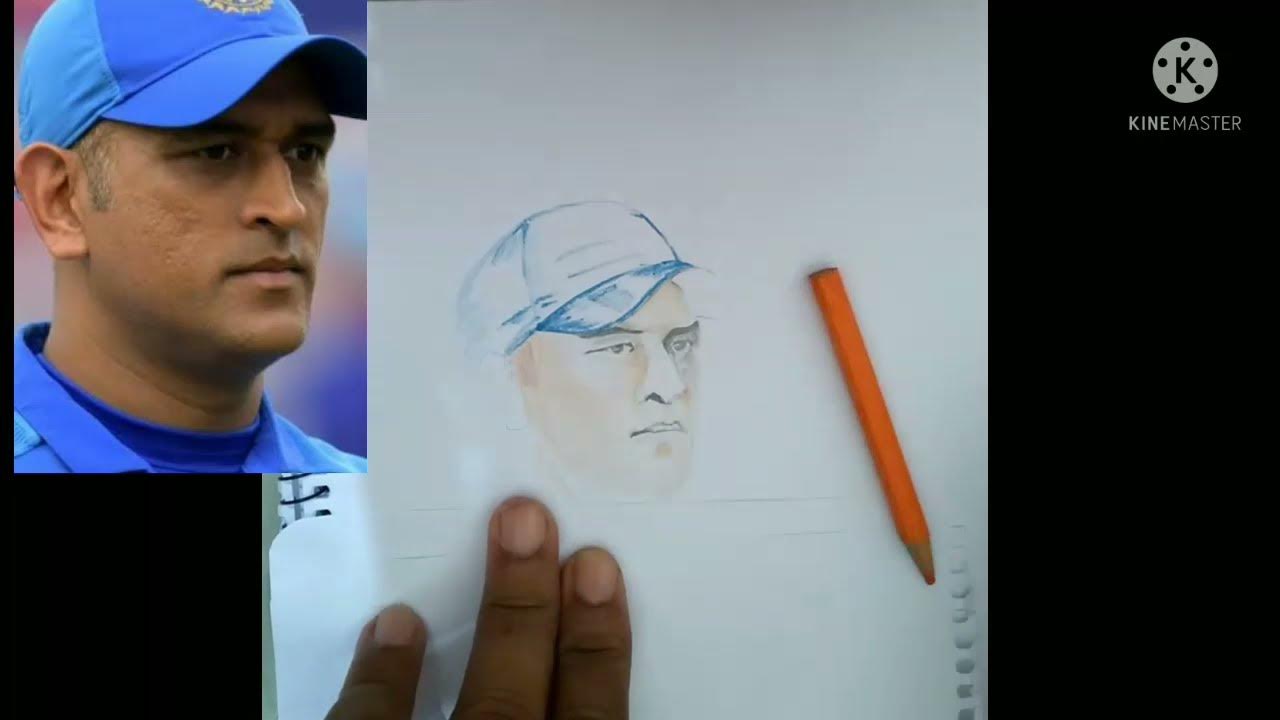 How to draw MS Dhoni colour pencil sketch step by step - YouTube