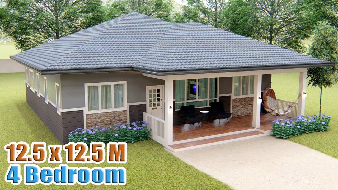 HOUSE DESIGN IDEA | 12.5 X 12.5 Meters | 4 Bedroom Pinoy House - YouTube