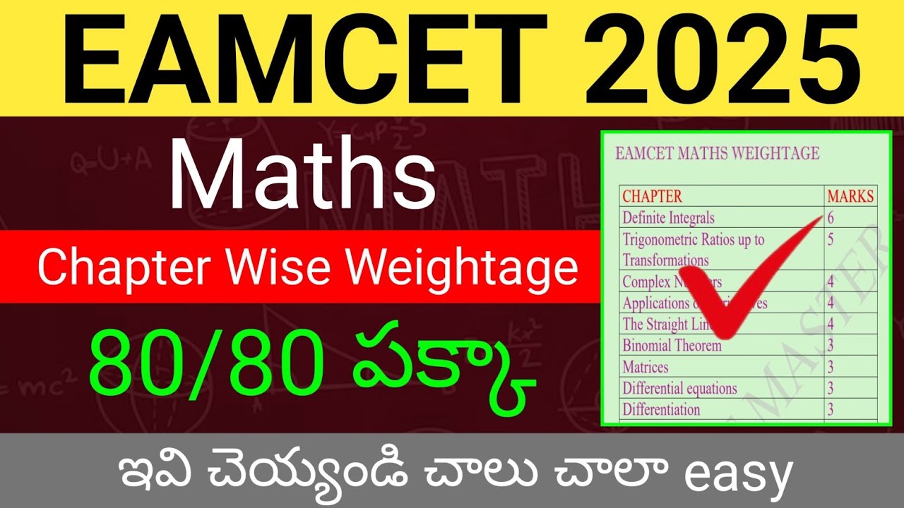 🚨Ap&ts Eamcet 2025 maths chapter wise Weightage | Eamcet maths heigh weightage chapters 80/80 ...