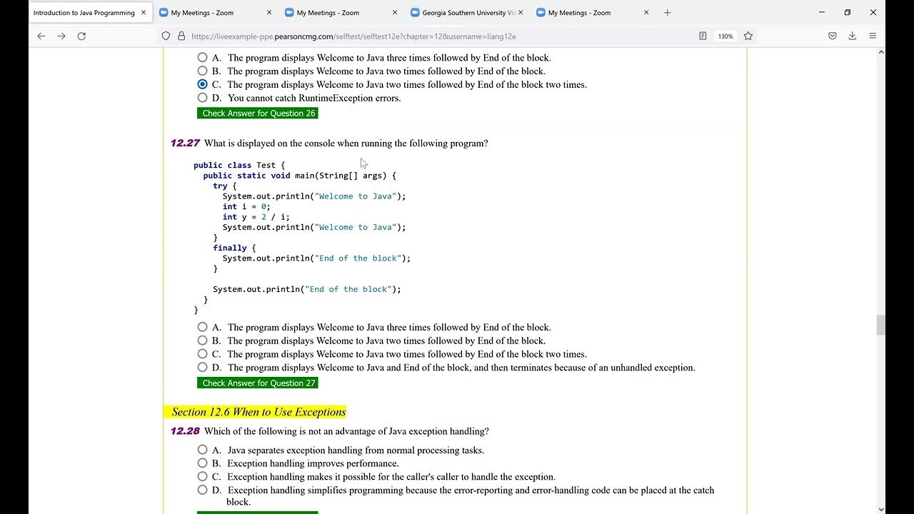 Daniel Liang Java Chapter 12 Multiple Choice Questions Part 3 - YouTube