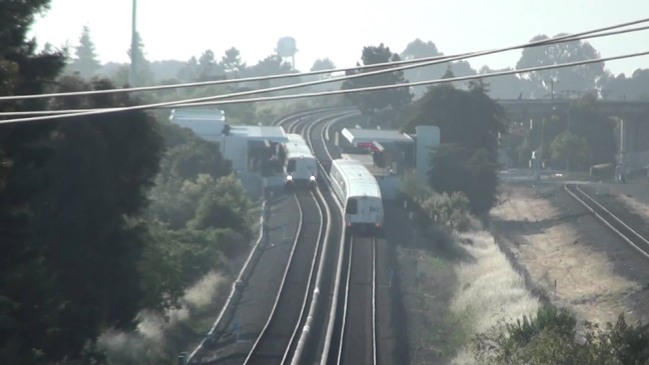 Aerial Shot of BART Trains at Union City Station (Northbound View) (HD ...