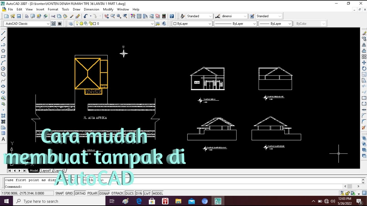CARA MUDAH MENGGAMBAR TAMPAK DAN SITE PLAN DI AUTOCAD - YouTube