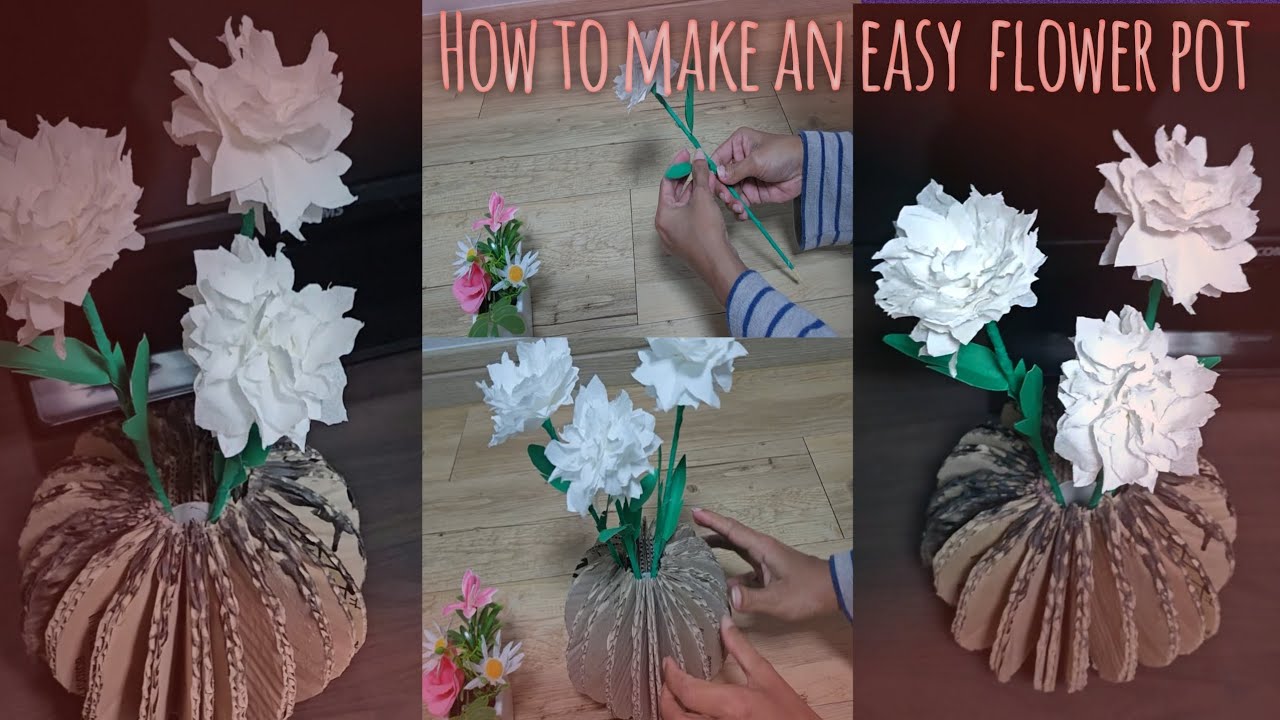 How to make a easy paper diy flower pot ,paper craft ,flower vase ...