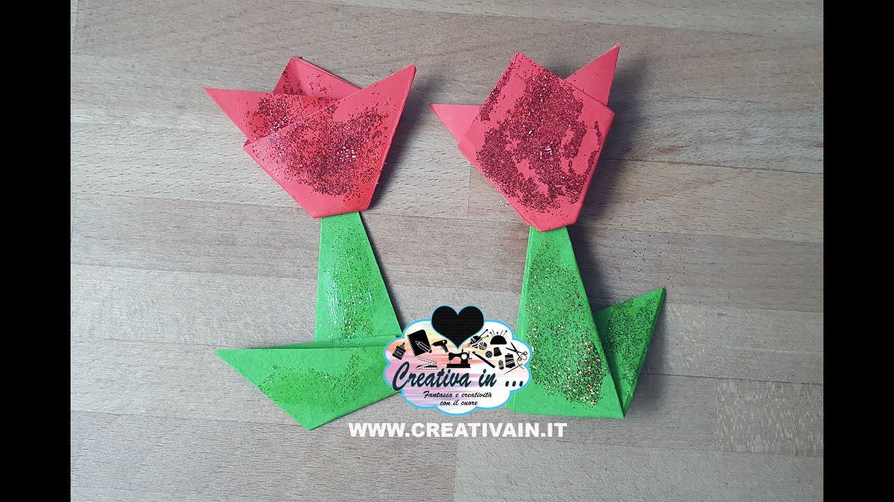 Tulipani origami carta video-tutorial - www.creativain.it - YouTube