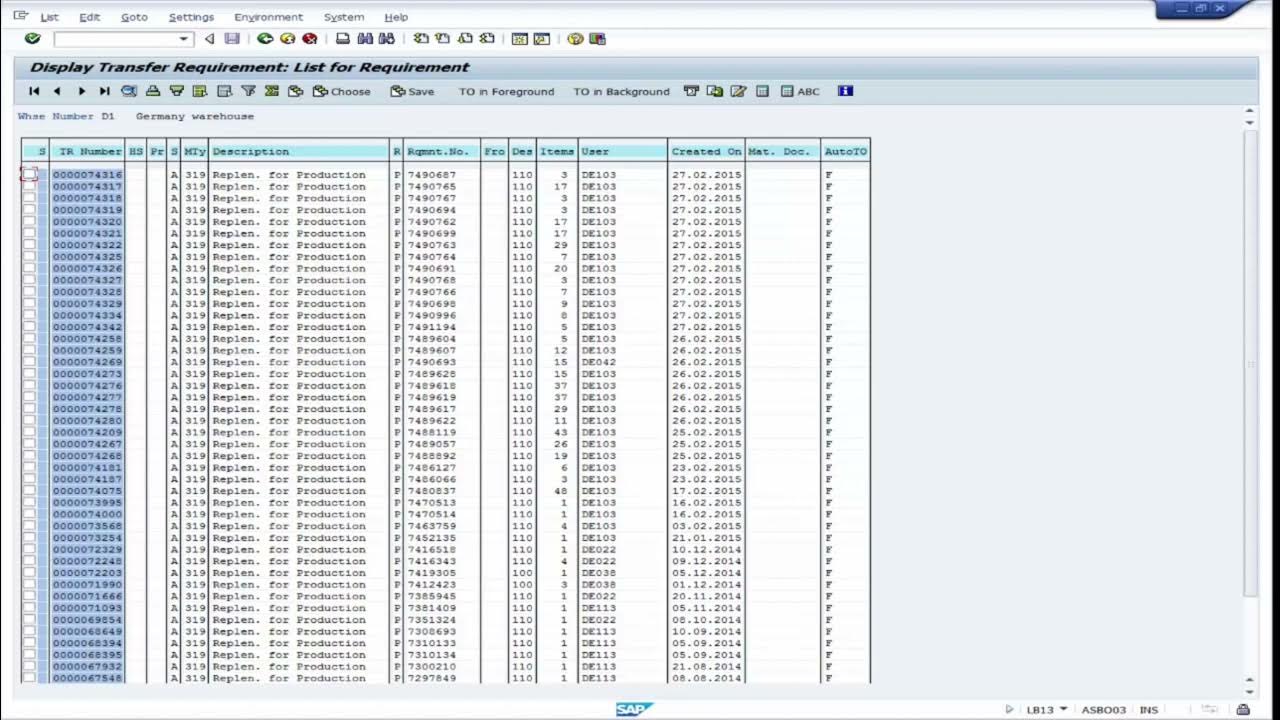 SAP LB13- Display Transfer Requirements - YouTube