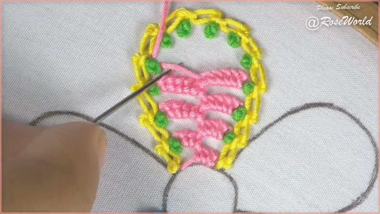 Hand Embroidery beautiful flower design with knotted chain stitch band ...