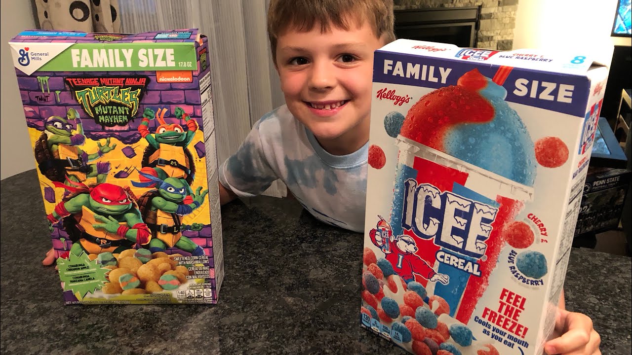 General Mills Ninja Turtle Mayhem vs Kellogs Icee cereal taste test ...