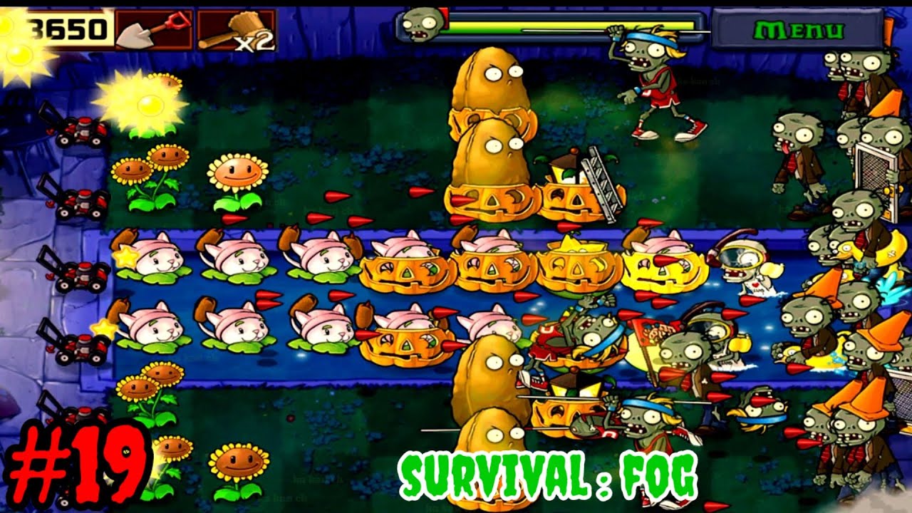 pvz - survival : fog - plants vs zombies - part 19 - YouTube